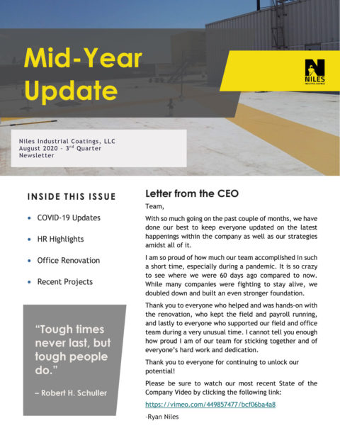 Niles Mid-Year Update Newsletter Aug 2020 - Niles Industrial Coatings